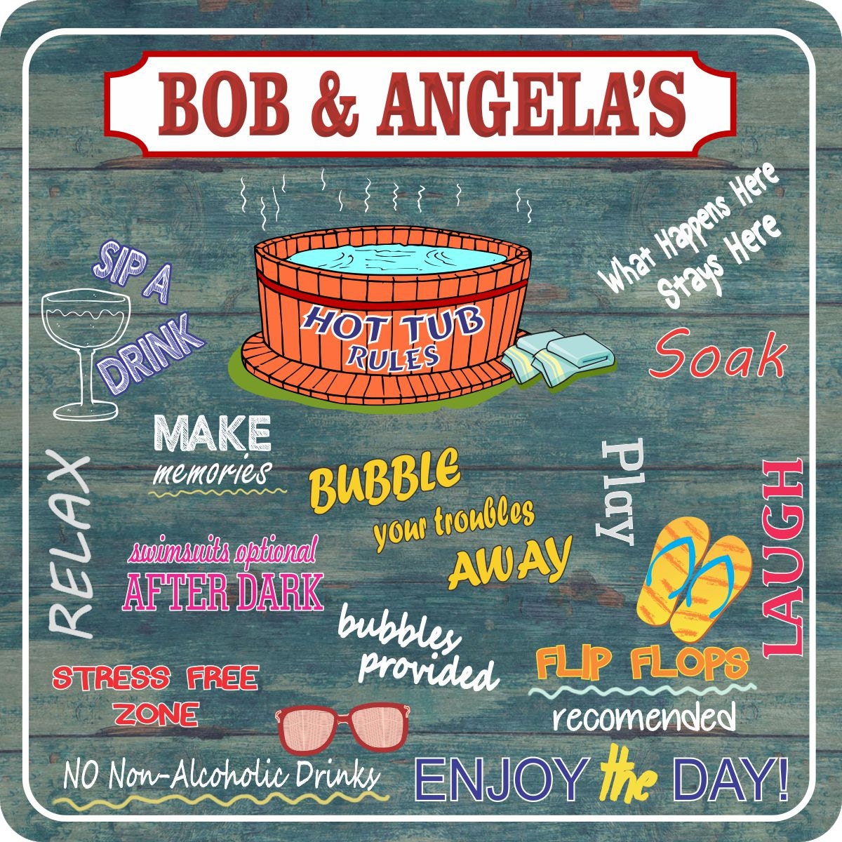 Personalized Hot Tub Sign with Towel Rack or by FunSignFactory