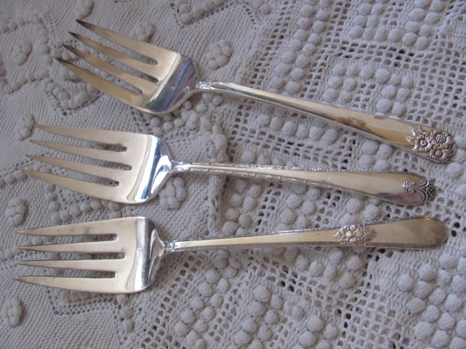 Lot of 3 Vintage Silver Plate Large Serving Forks – Assorted Patterns ...