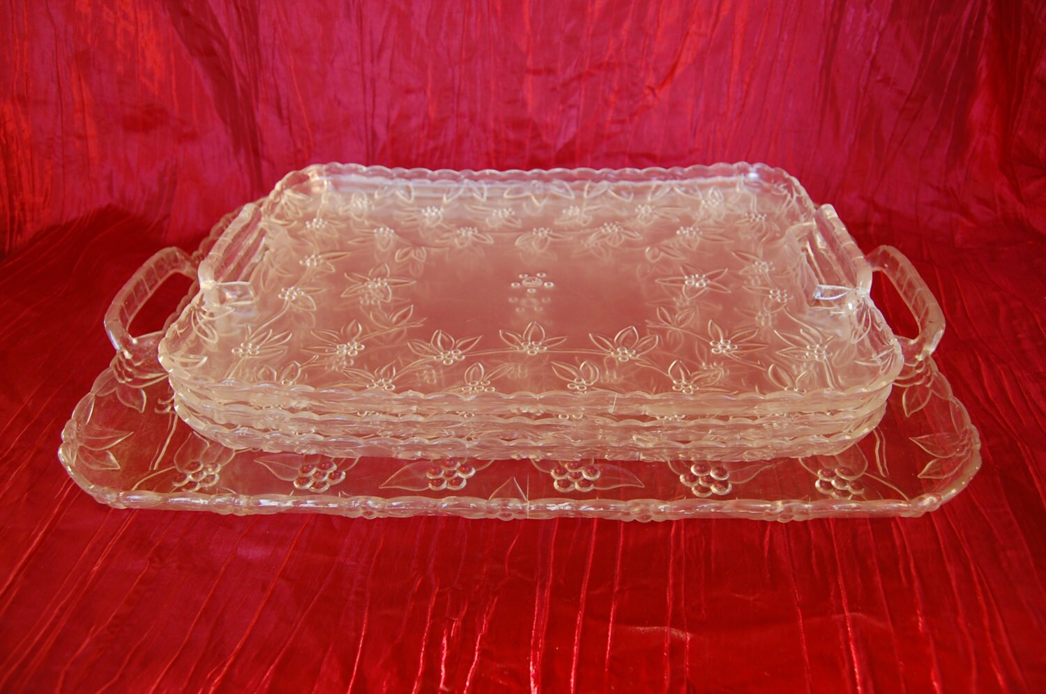 Set of 4 Vintage Regaline Serving Trays Clear Plastic Faux Cut Glass ...