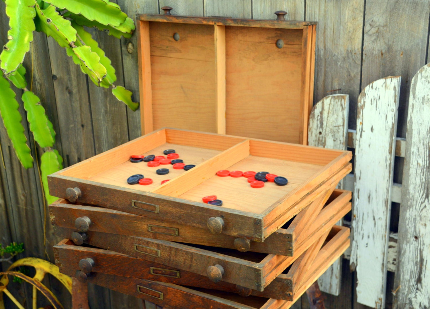 Antique Wooden Flat File Cabinet: 12 Drawer Rustic Tiger Oak