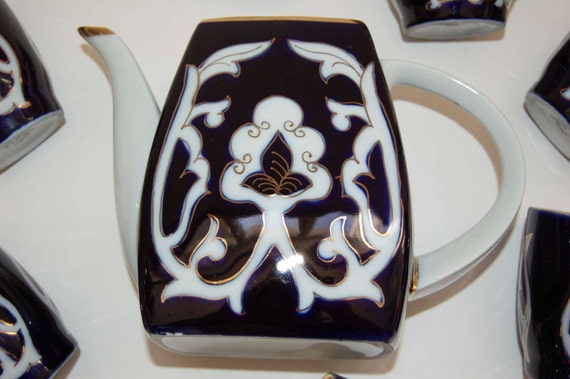 Uzbek Tea coffee Set teapot 6 cup middle Pakhta cotton flower