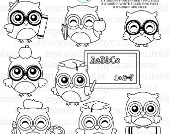 Clip art school owls | Etsy
