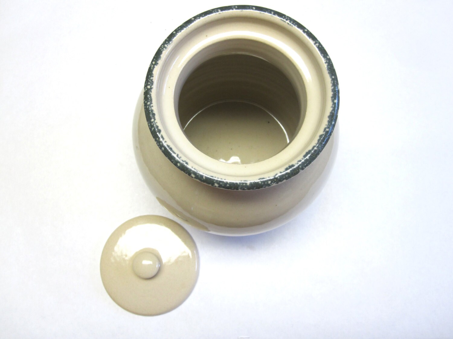 Large Stoneware Crock With Lid Spongeware Trim