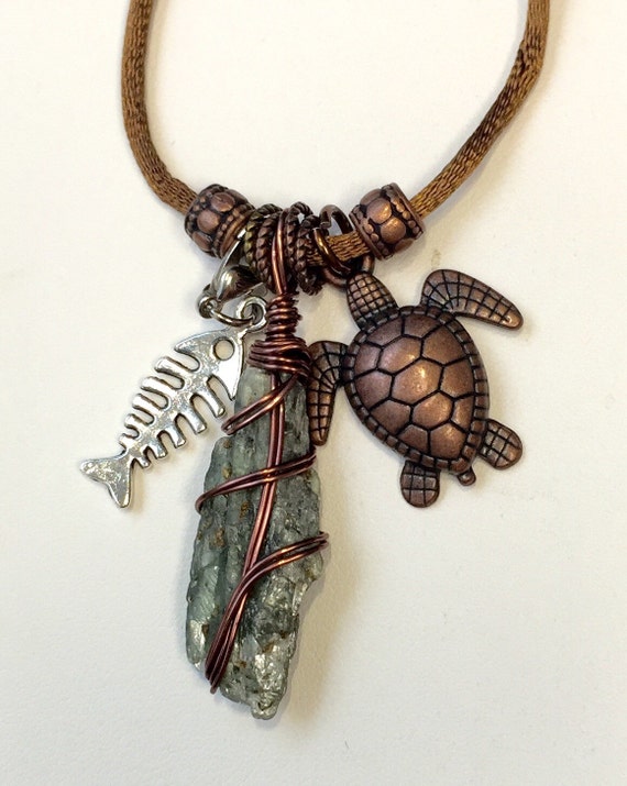 Items similar to Copper Wire Wrapped Kyanite Turtle Necklace Set on Etsy