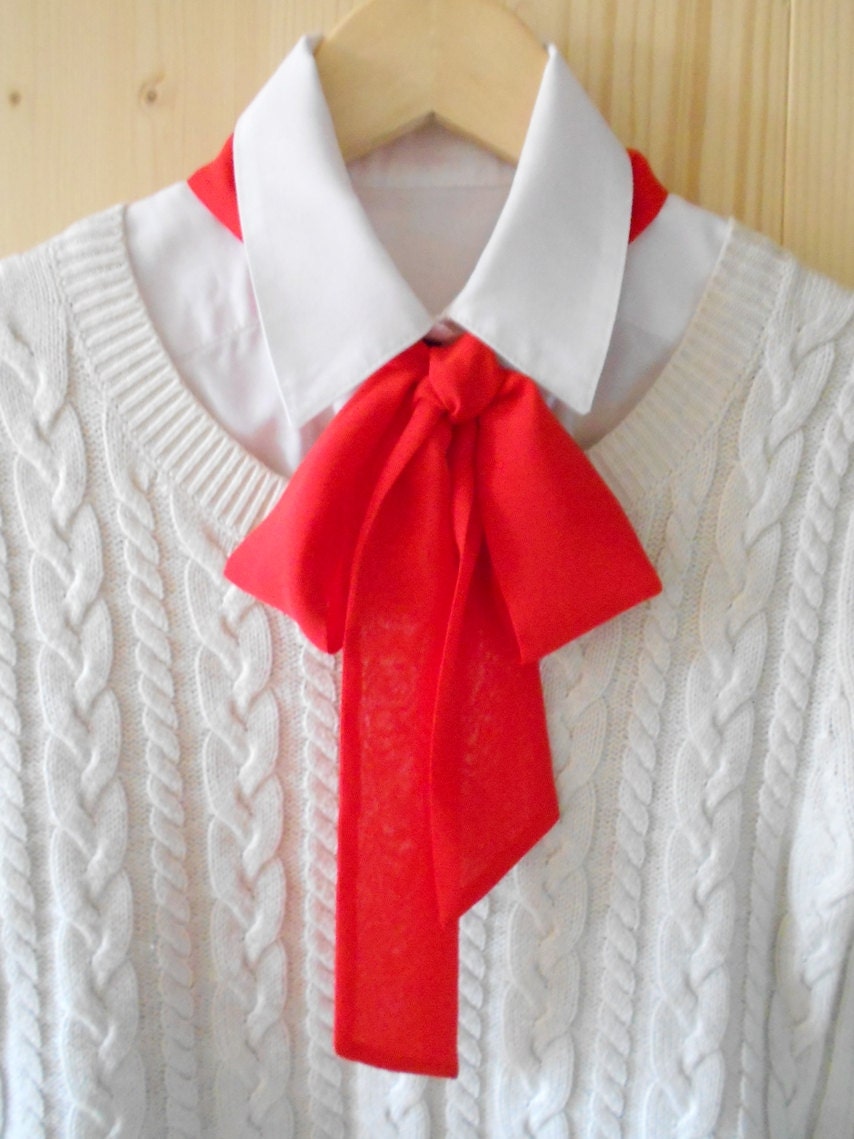 Red Bow Tie Scarf / Women Neck Accessory / Necktie Ascot Scarf