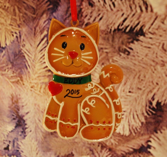 Personalized Gingerbread Cat Christmas by confettigiftsbyg on Etsy