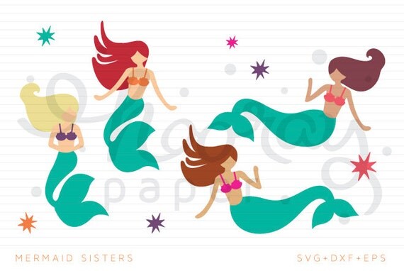 Mermaid SVG Cutting Files Mermaid Sisters DXF EPS by HoorayPaper