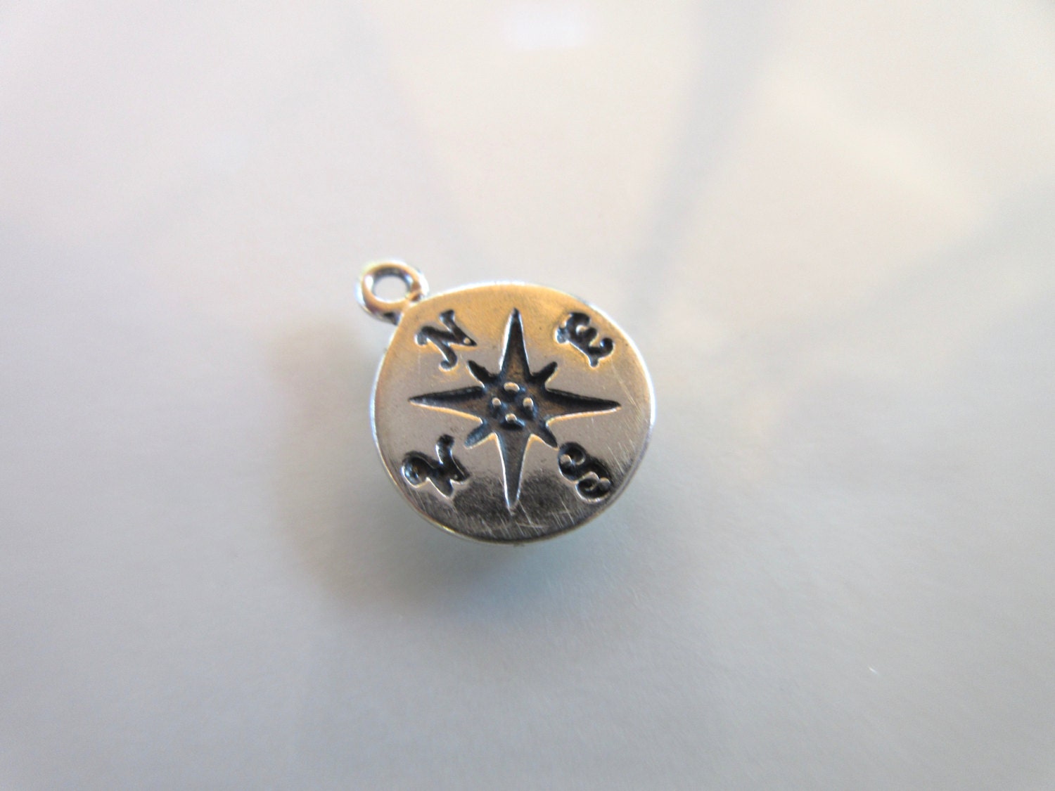 Sterling Silver 925 round Compass charm 9mm round star compass