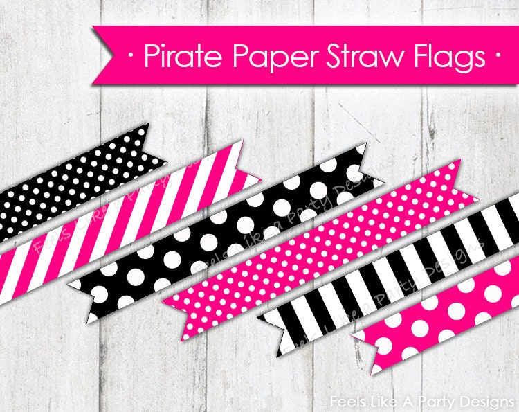 Pink Pirate Paper Straw Flags Instant Download