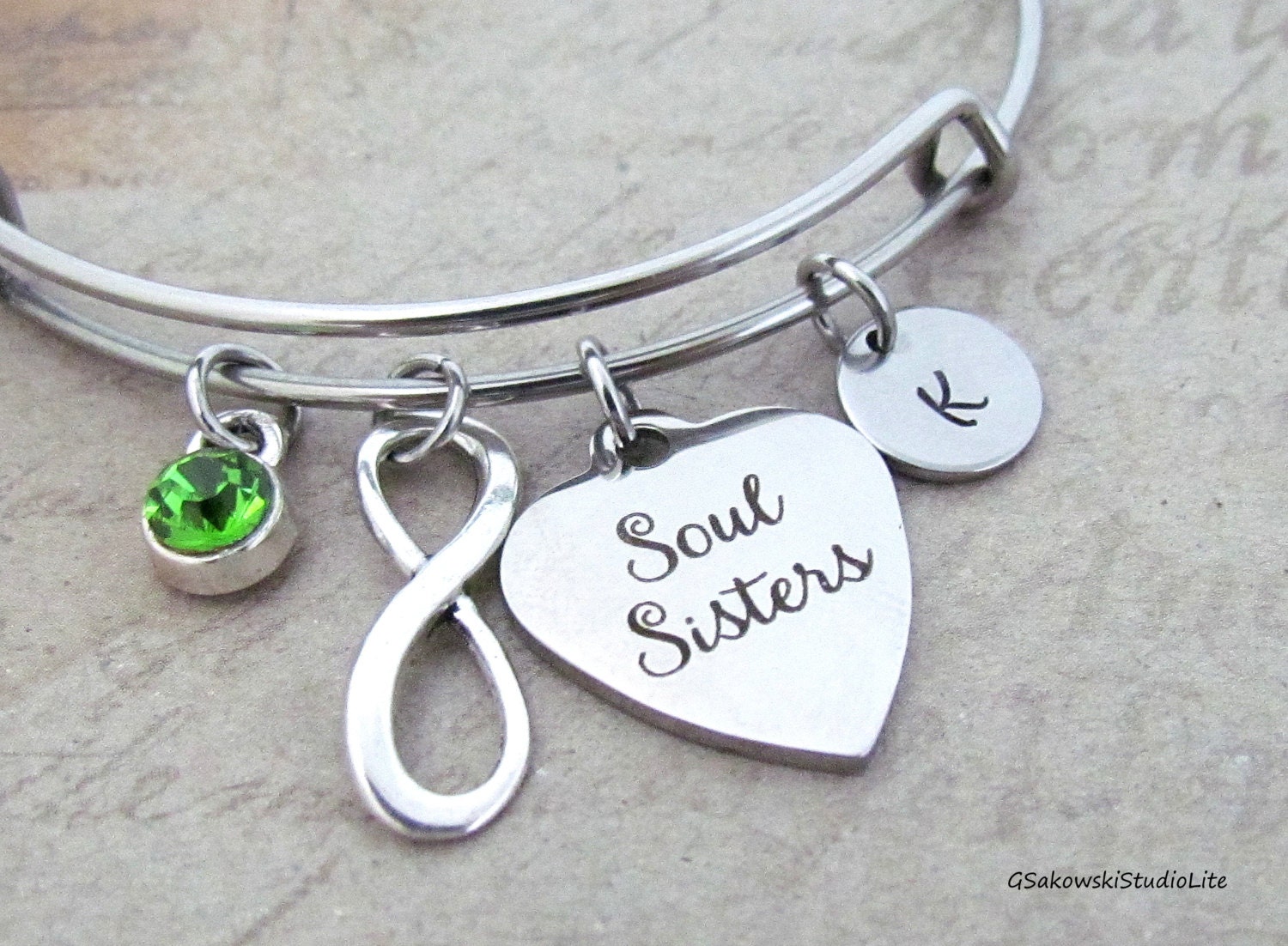 Soul Sister Infinity Symbol Charm Bangle Personalized Hand