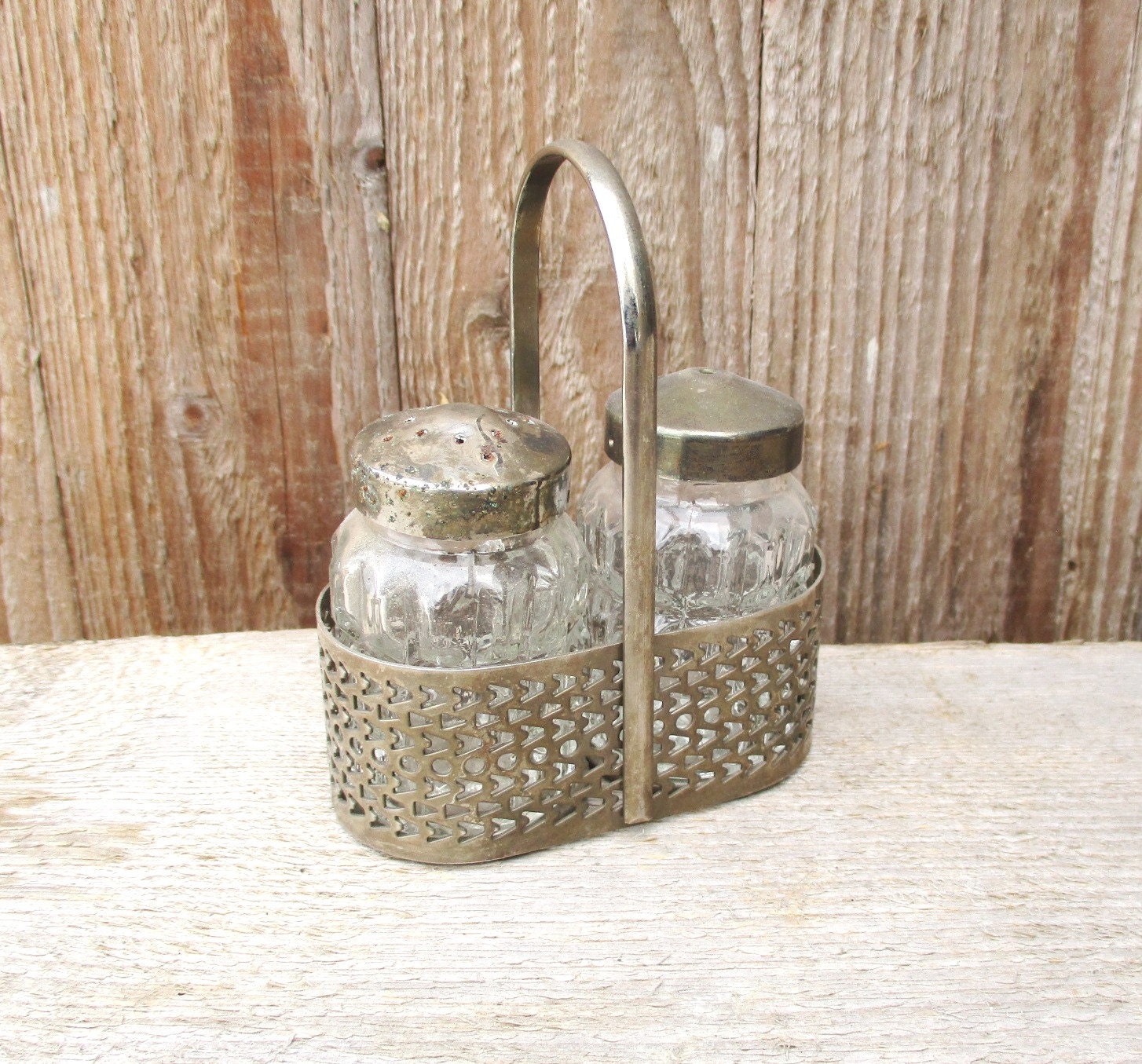 Salt and Pepper Shaker Two Piece Condiment Set Metal and