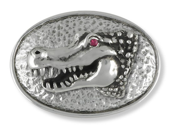 Alligator Belt Buckle Handmade Sterling Silver Wildlife