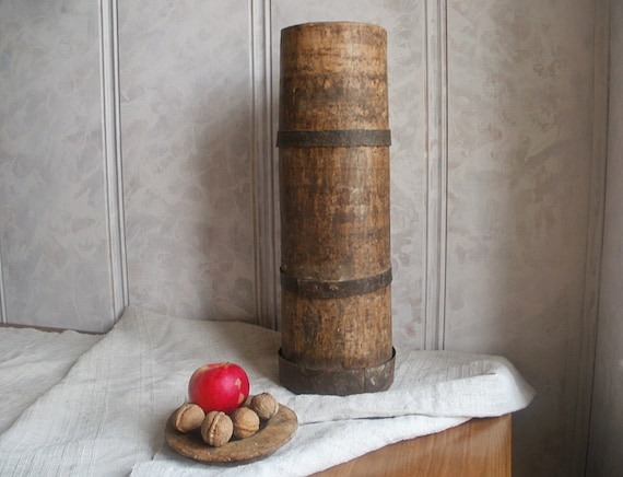 Primitive antique country decor Antique wooden vase Large