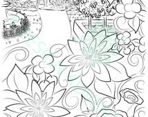 Unique garden coloring page related items | Etsy