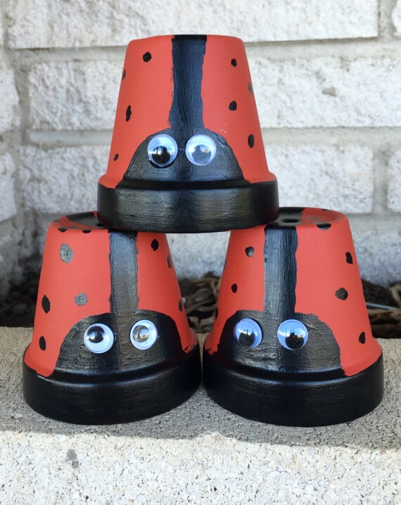 Items similar to Ladybug decor, painted pots, ladybug pot, ladybug ...