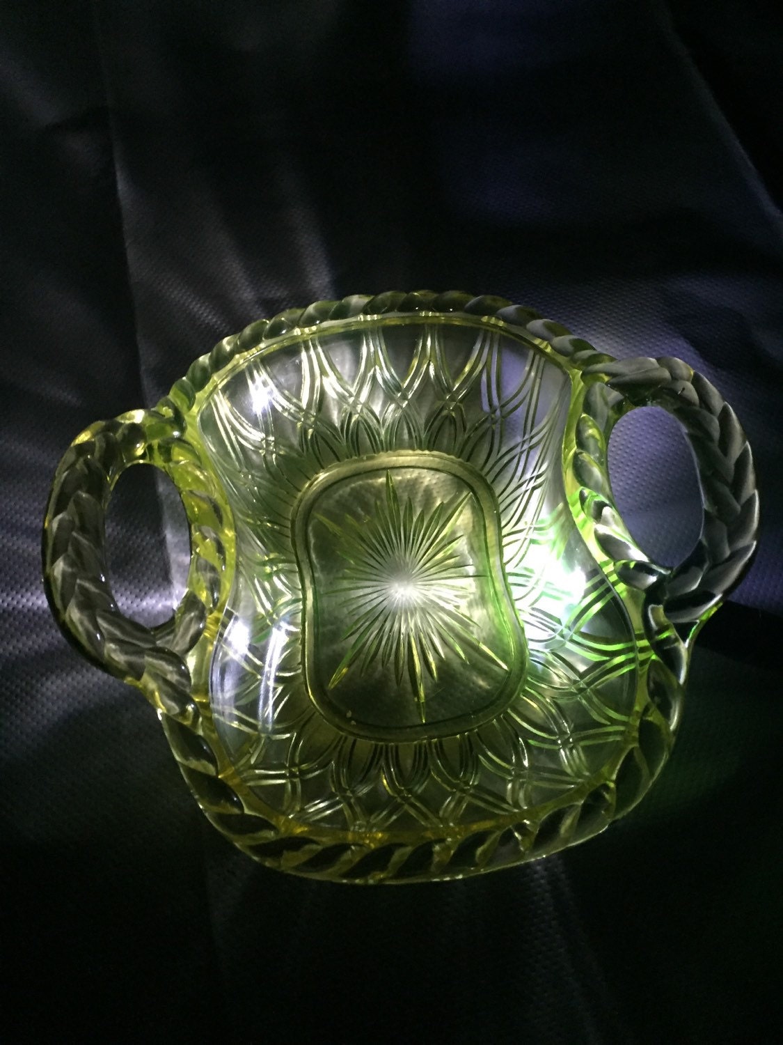 Antique Canary Yellow Uranium Glass Bonbon Basket Bridal