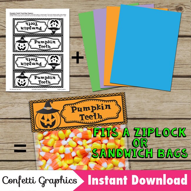 Halloween Toppers Pumpkin Teeth Treat Bag Topper Black Line