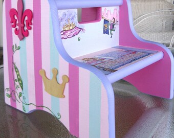 Girls Hand Painted Princess Step Stool by MunchkinPlanet on Etsy