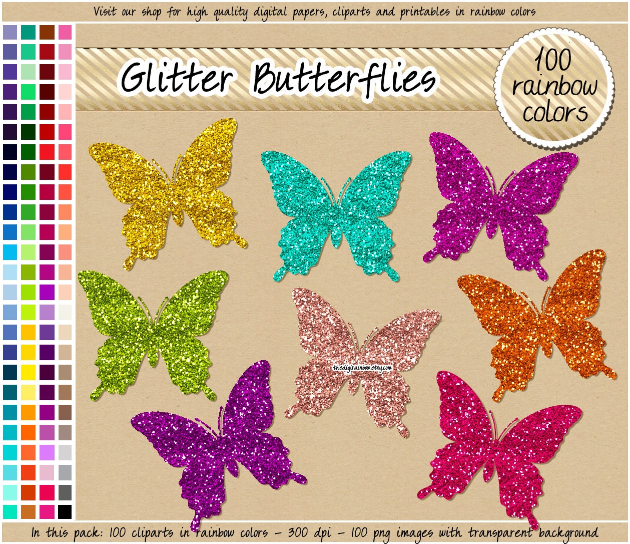 SALE 100 glitter butterfly clipart rainbow butterfly clipart