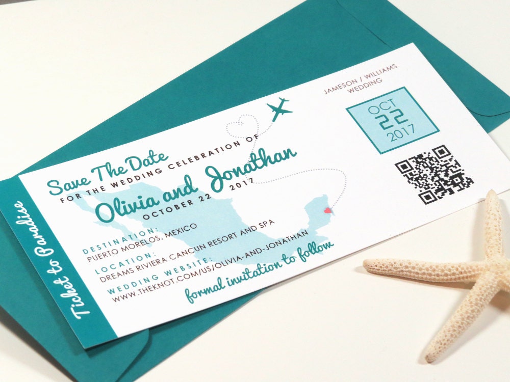 Printable Boarding Pass Save The Date Digital File Destination