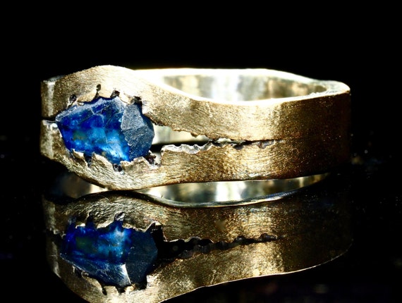 Raw Sapphire Mens Ring Raw Gemstone Engagement Ring