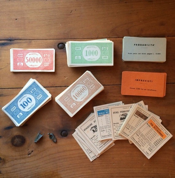 Italian monopoly game cards money and pieces by ForgottenFields
