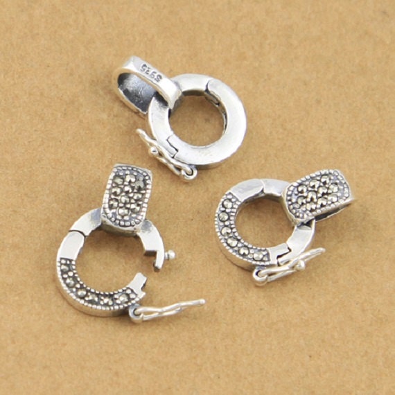 Sterling Silver Round Clasp with Marcasite Sterling Silver