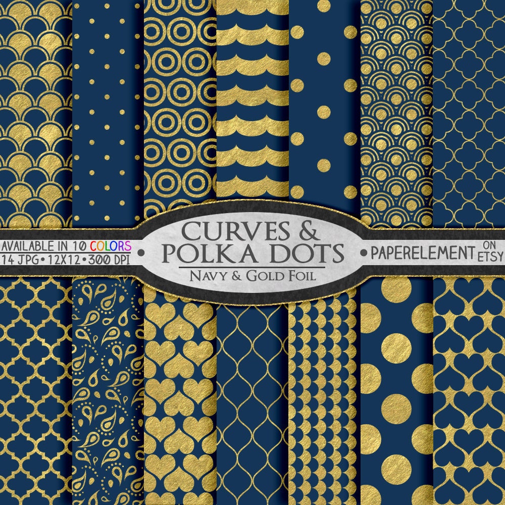 Navy Blue and Gold Digital Paper Wedding Patterns Metallic