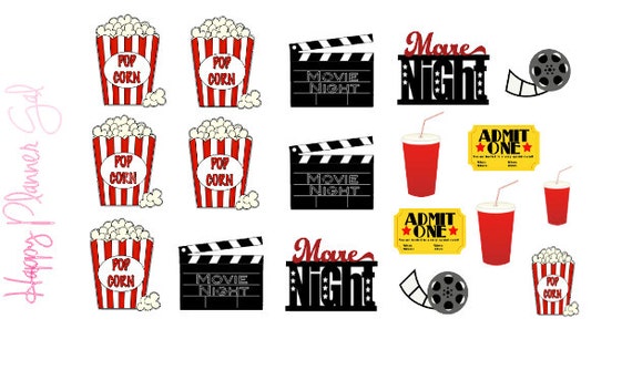 Movie Night Sticker Sheet 18 pc PRESALE by HappyPlannerGal on Etsy
