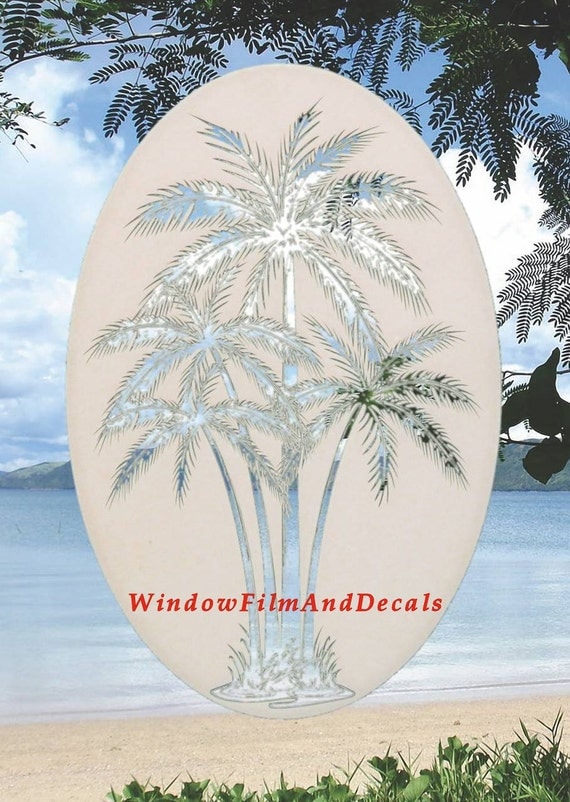 Palm Trees Center Oval Static Cling Window Decal 26 x