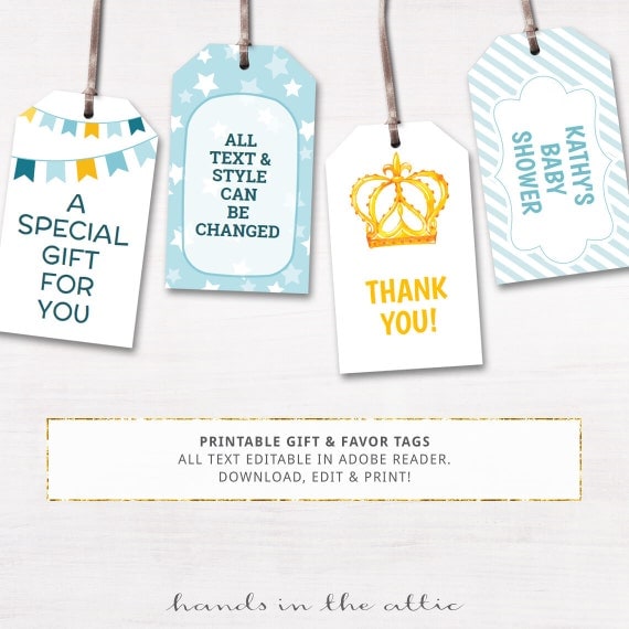 Printable baby shower gift tags editable party by HandsInTheAttic