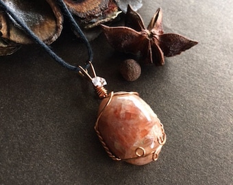 Sunstone Necklace Sunstone Pendant Copper Wire Wrapped