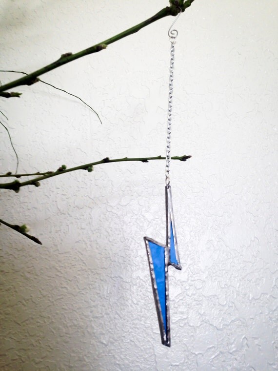 Blue Lightning Bolt Stained Glass Suncatcher by ParlorRoomBoutique Blue Lightning Bolt Stained Glass Suncatcher by ParlorRoomBoutique