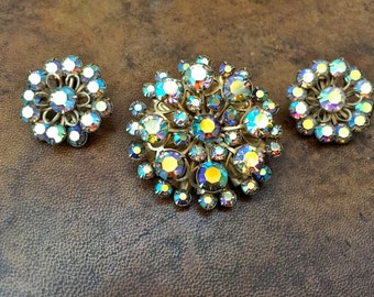 Items similar to Vintage Iridescent Rhinestone Upcycled Earring Pendant ...