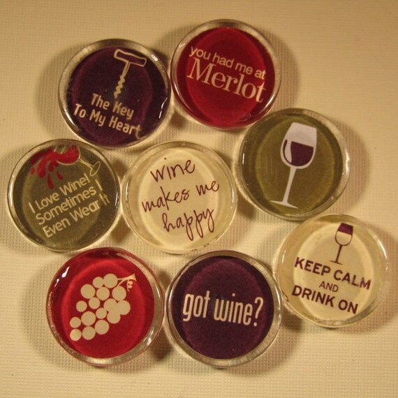 Items similar to Wine-Themed Refrigerator Magnets, Set of 8 Fridge ...