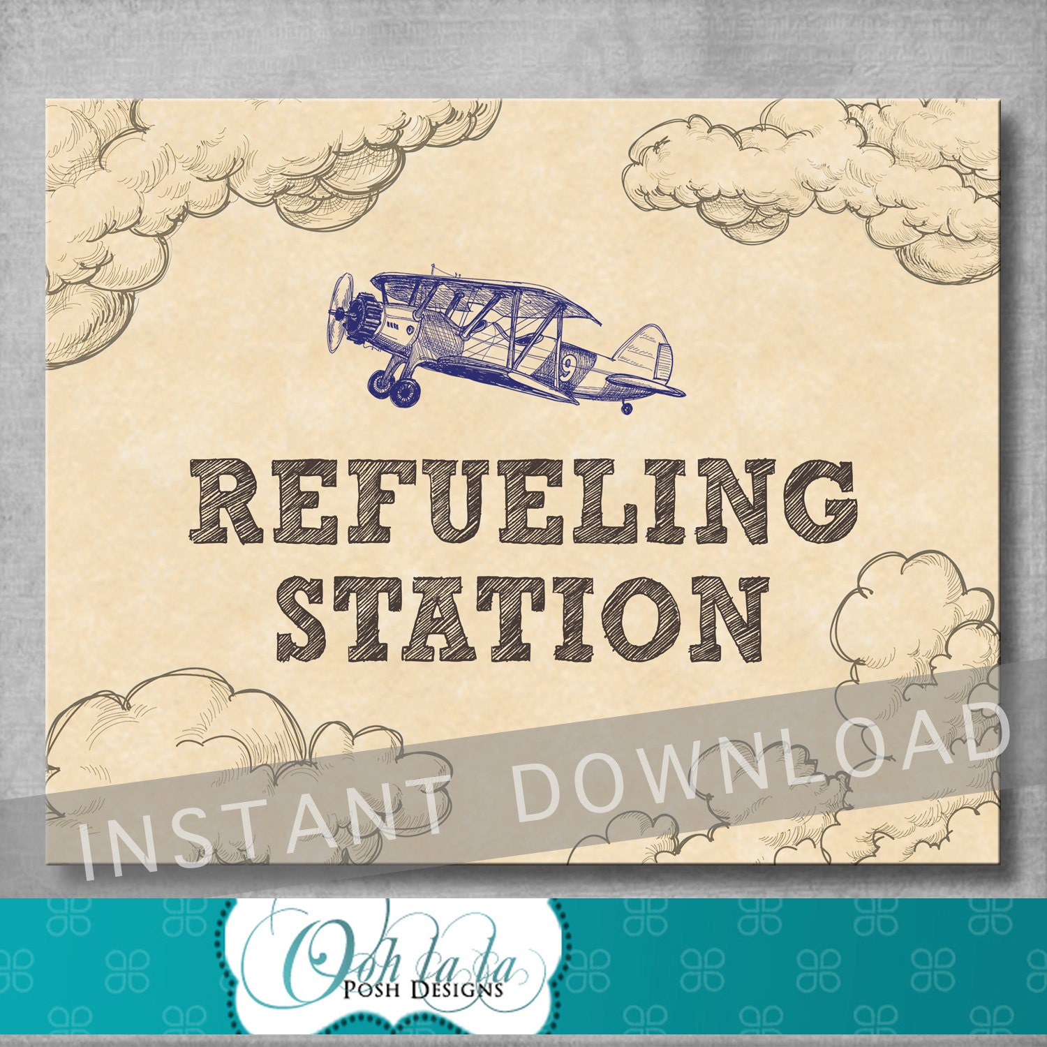 Refueling Station Sign 8x10 inches Vintage Airplane