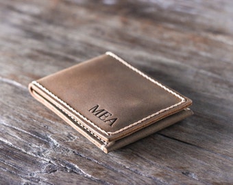 Leather Wallet PERSONALIZED Front Pocket Wallet Gift by JooJoobs