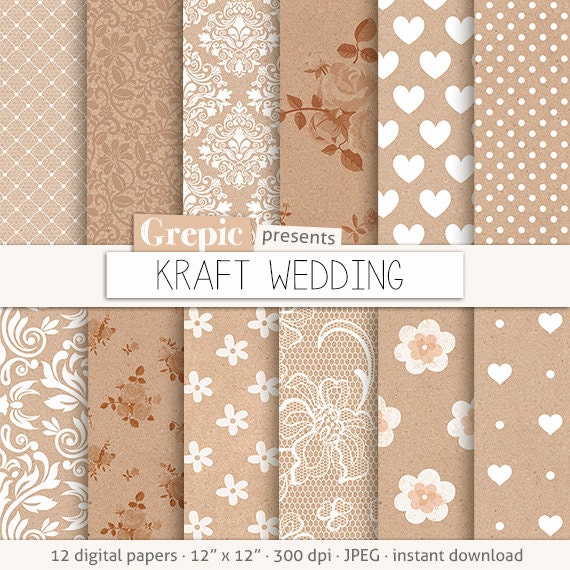 Wedding digital paper: “KRAFT WEDDING” Romantic backgrounds, romance ...