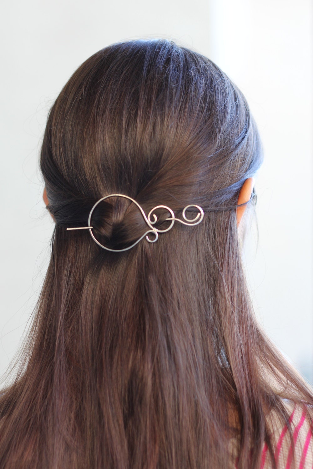 Silver hair clip hair pin round wire hair barrette by Kapelika