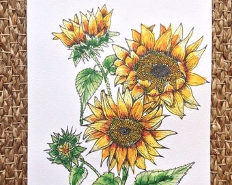 Sunflower drawing | Etsy