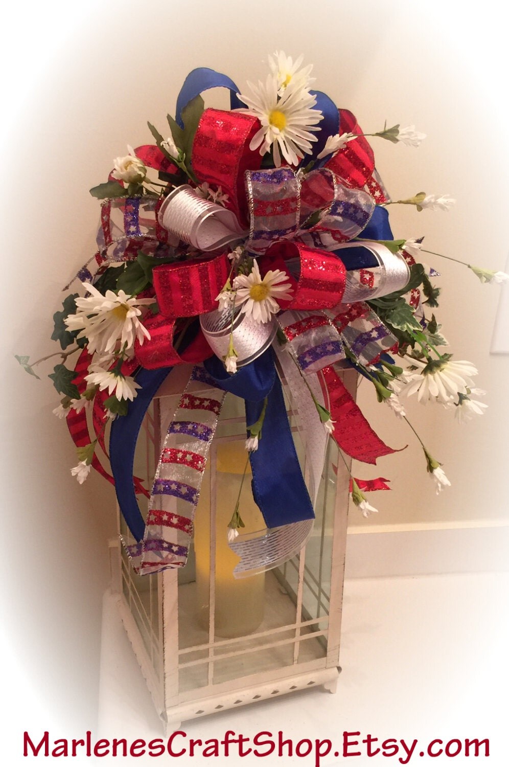 Patriotic Lantern Swag/ Memorial Day/ Fourth of July Lantern