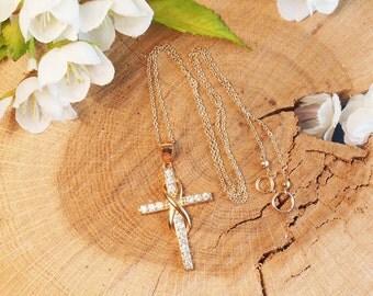 Large Infinity Cross Necklace Solid Sterling Silver Necklace