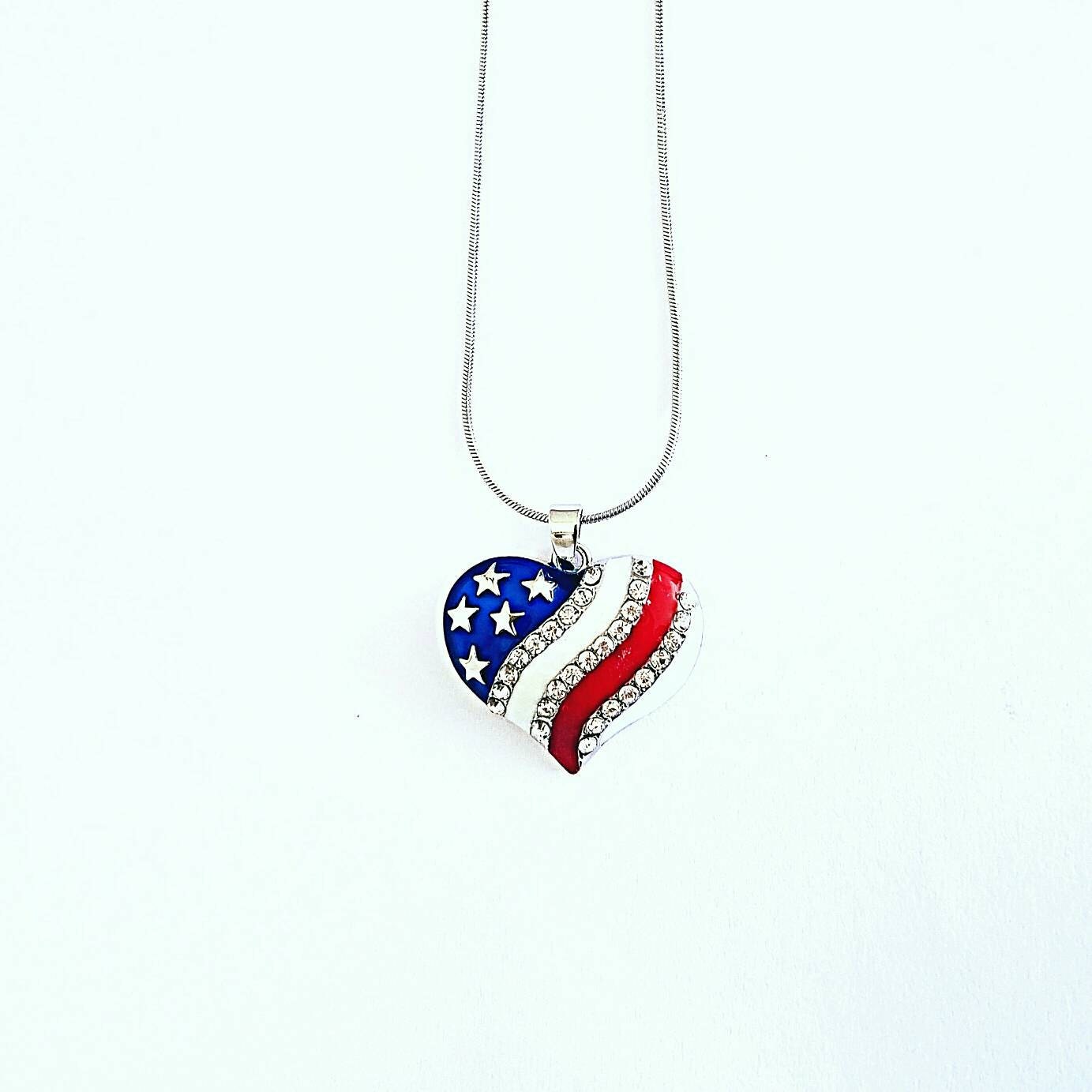 American Flag Necklace Heart Necklace Team USA USA Jewelry