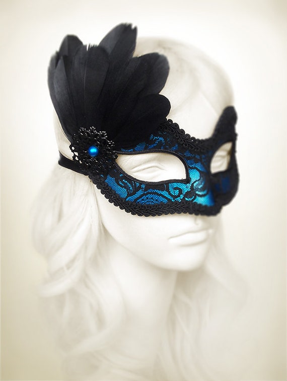 Blue And Black Lace Masquerade Mask Blue Venetian Mask