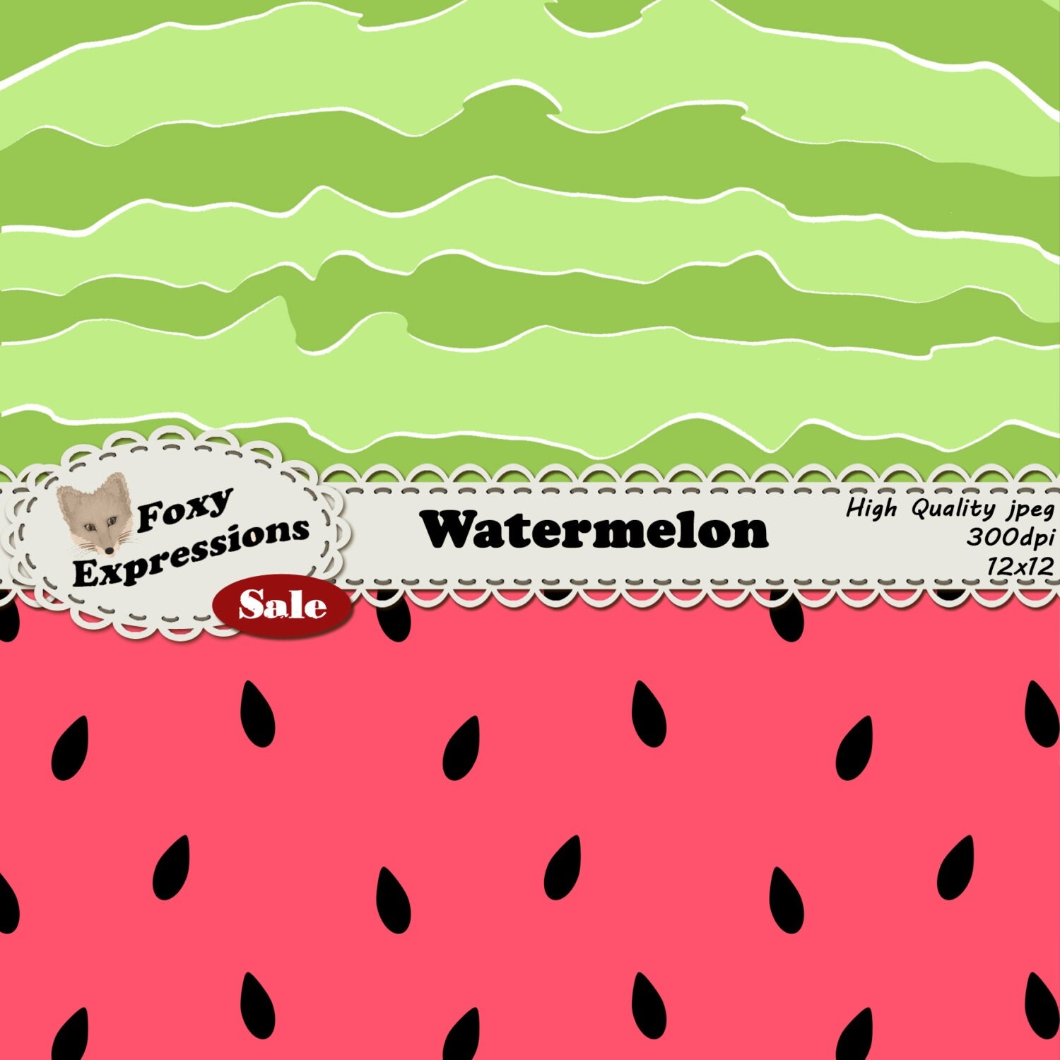 Watermelon paper in shades of green and pink with fun designs including ...