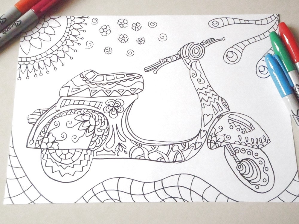 vespa da colorare adulti bambini scooter italiano italia zen