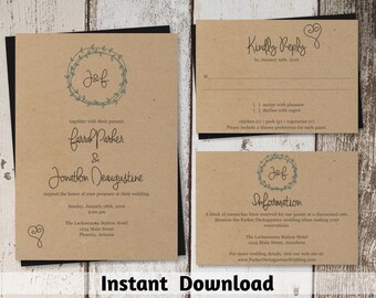 Wedding Invitation Template Printable Set by InstantInvitation