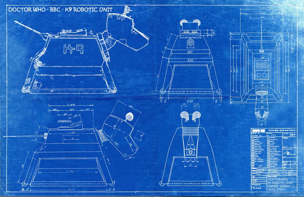 Dr Who K-9 K9 Robotic Unit Print Poster Dr Who Blueprint