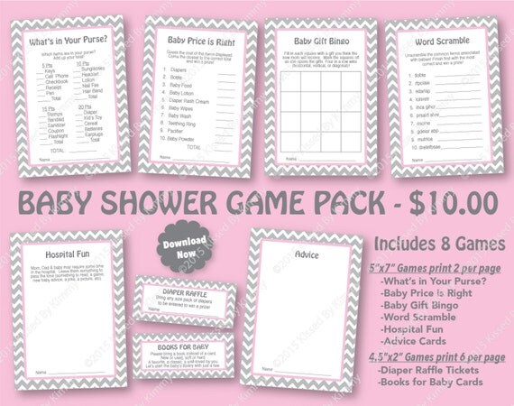 Pink Gray Baby Shower Game Pack 70% OFF PRINTABLE by ShowerMyBaby
