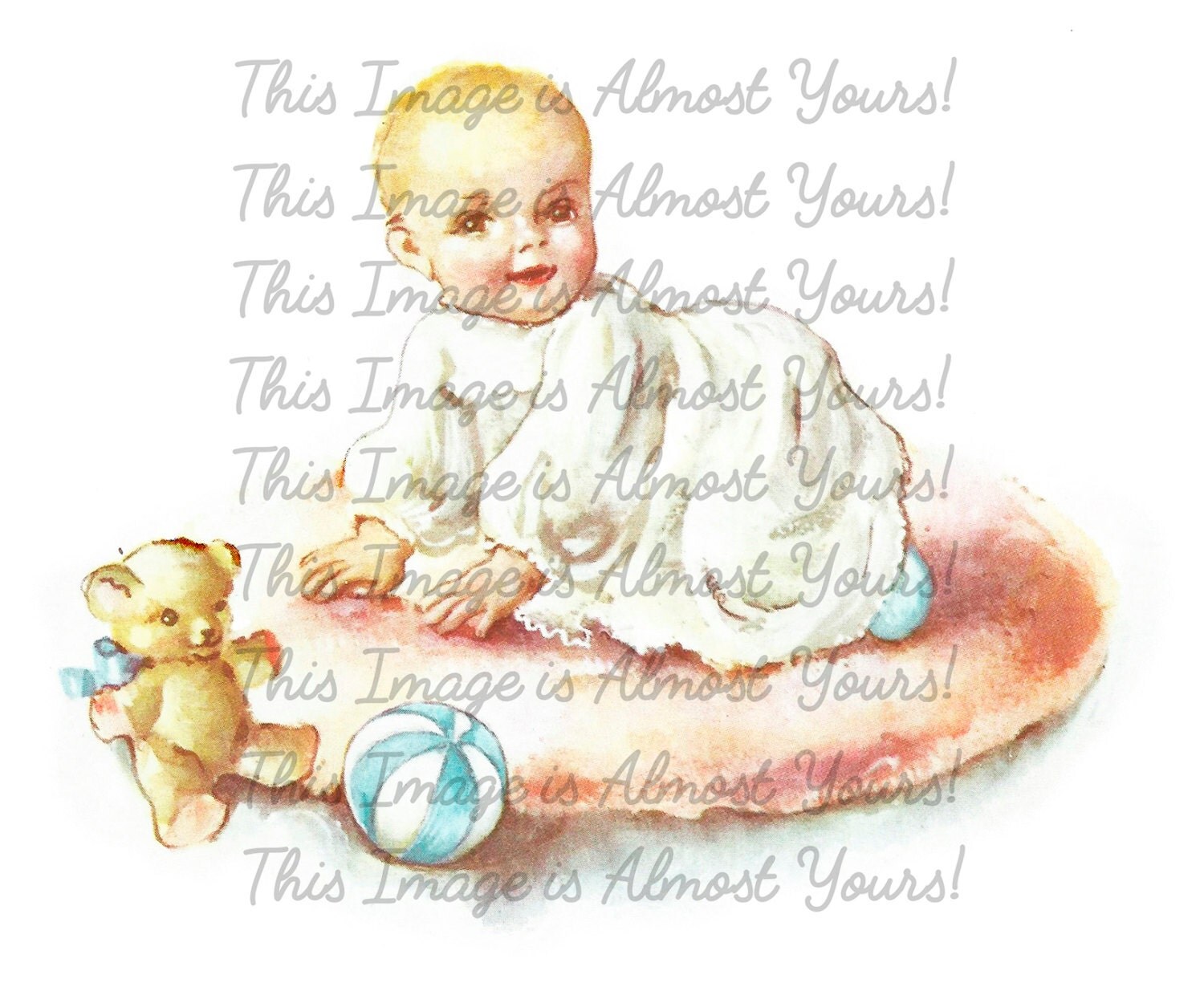 Vintage 1930s Baby Crawling on Blanket With Toys Victorian - Boy Girl ...